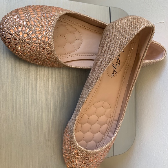 Shoes | Rose Gold Bling Flats | Poshmark
